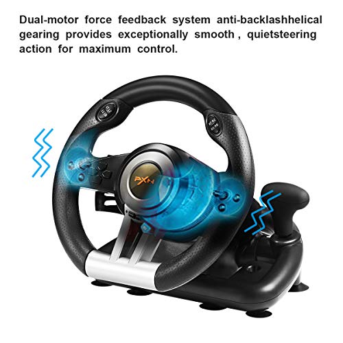 PXN V3III PC Racing Wheels,180° Game Steering Wheel and Dual Motors Vibration ,PS4 Steering Wheel with Linear Pedal/Accelerator Brake,for PC/PS4/Xbox One/Xbox Series X|S/Switch(Black)