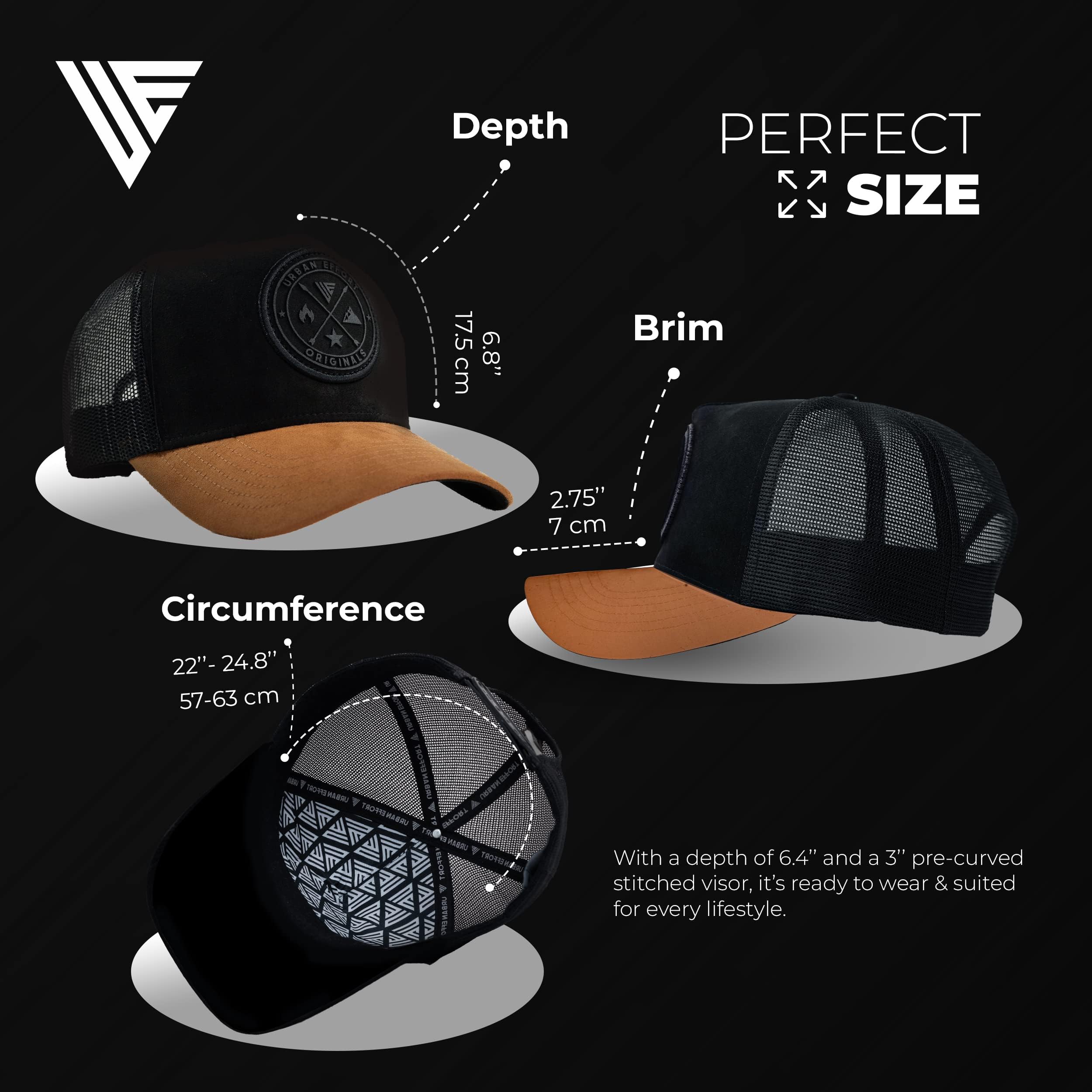 Urban Effort Mesh Back Cap - for Men and Women Baseball Hat 5-Panel Trucker Hat - Great Snapback Closure for Hunting & Hiking (Black/Brown)