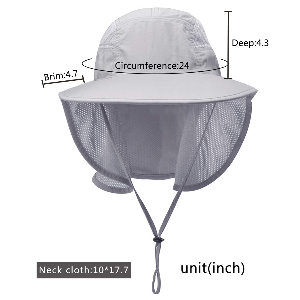 lenikis Unisex Outdoor Activities UV Protecting Sun Hats with Neck Flap Grey