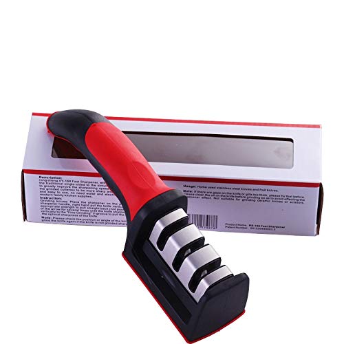 Professional knife sharpener, manual three-level professional kitchen knife sharpener, the best straight edge knife sharpener, easy to use, sharp, quick repair, red and black combined