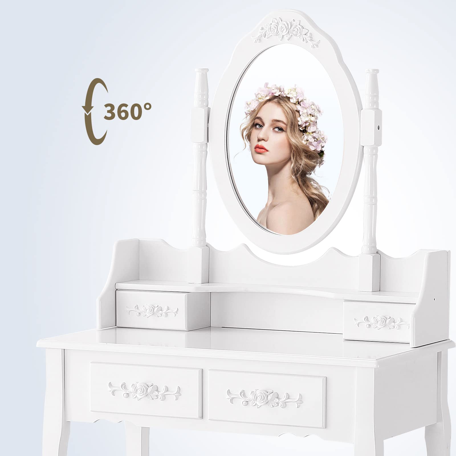 Lumelay Girls Makeup Vanity Set with Mirror & Stool (Vanity Desk with Mirror)