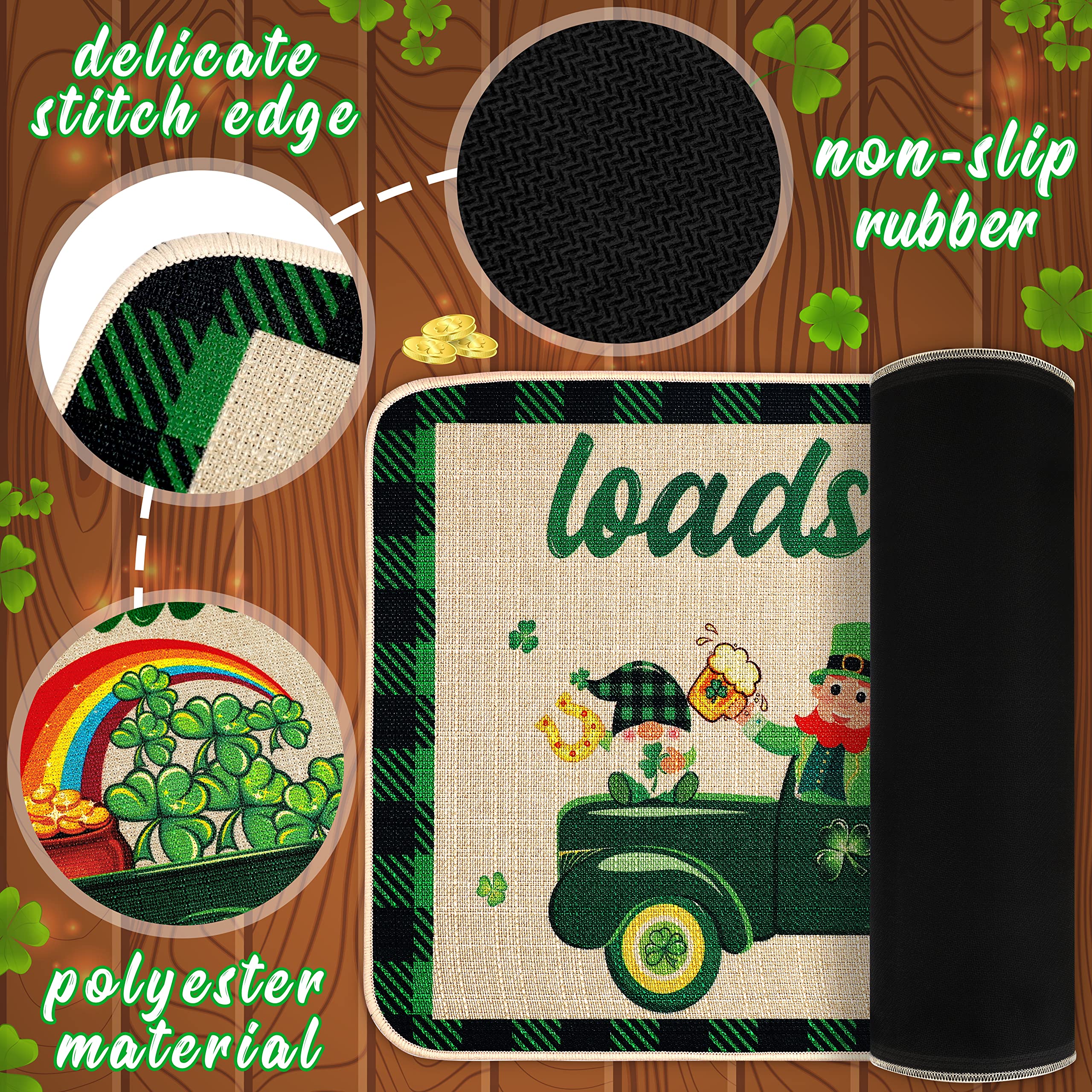 Tieshankao St Patricks Day Gnome Doormat Decorations-Shamrock Leprechaun Lucky Door mat Rug Irish Saint Patty's Decor for The Home Bathroom