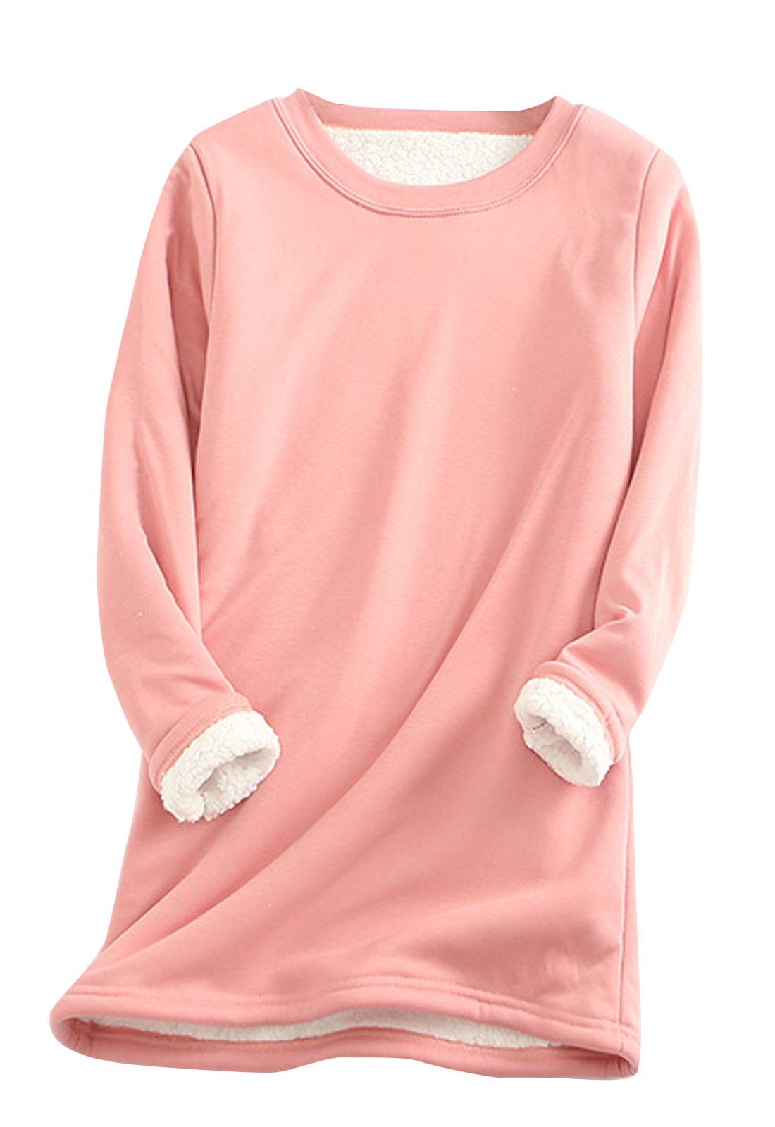 PEHMEA Women's Girls Warm Sherpa Lined Crewneck Pullovers Fleece Sweatshirt Tops (Pink, Medium)