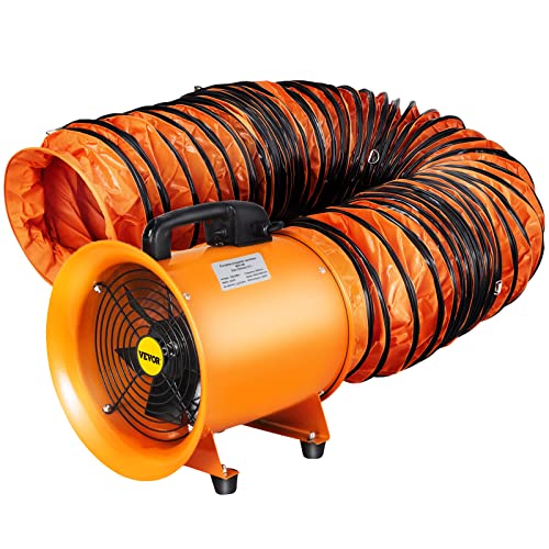 VEVOR Utility Blower Fan 10 inch with 10M Duct Hose,250MM Portable Ventilator,0.45HP 1520 CFM High Velocity Utility Blower,Mighty Mini Low Noise,for Factories Basements Shipyards Farm
