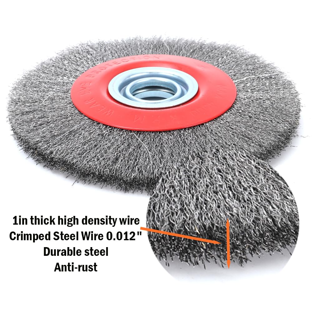 OSFTBVT 8in Bench Wire Wheel Brush for Bench Grinder Coarse Crimped Steel Wire 0.012" with 1/2" 5/8" 3/4" 7/8" 1"(5sets) Spacer Arbors - 2pack