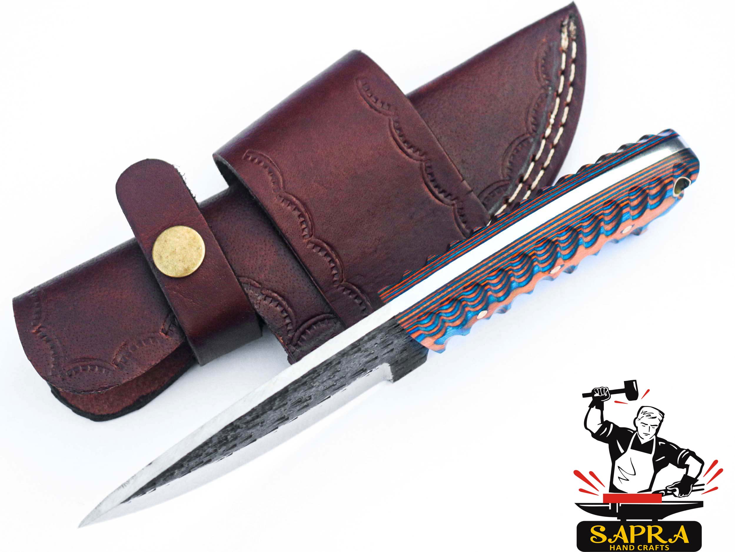 Sapra High Carbon Steel Knife - Custom made Full Tang Skinning Knife - Hunting Knife, Survival Knife, Fixed Blade Camping Knife, Skinner Knives, Drop Point Knife With Leather Sheath