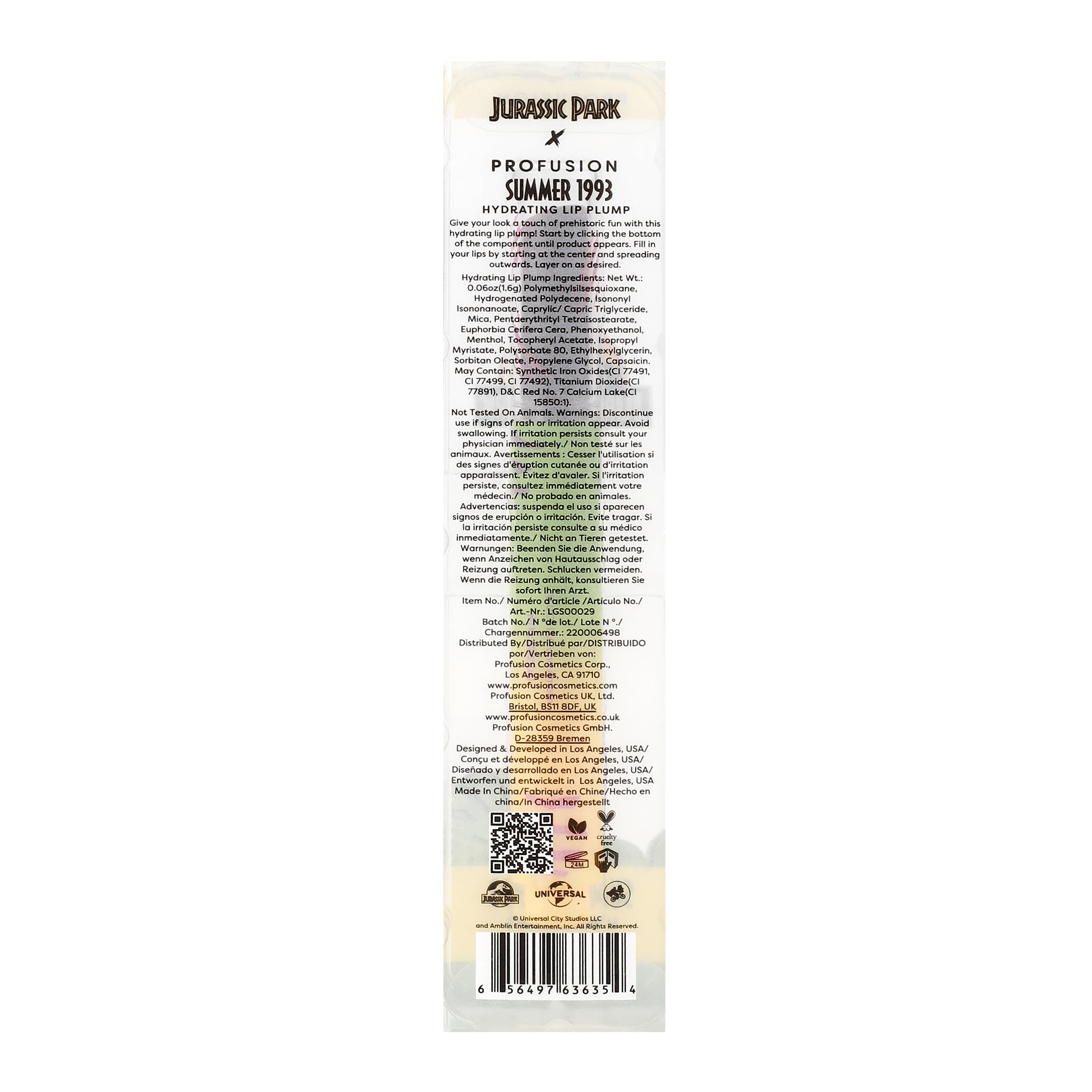 Profusion Cosmetics Hydrating Lip Plump - Jurassic Park Theme, Nourishing Formula with Vitamin E, Vegan, Cruelty-Free Lip Balm & Gloss, Moisturizing Gloss for Radiant Lips, SUMMER 1993