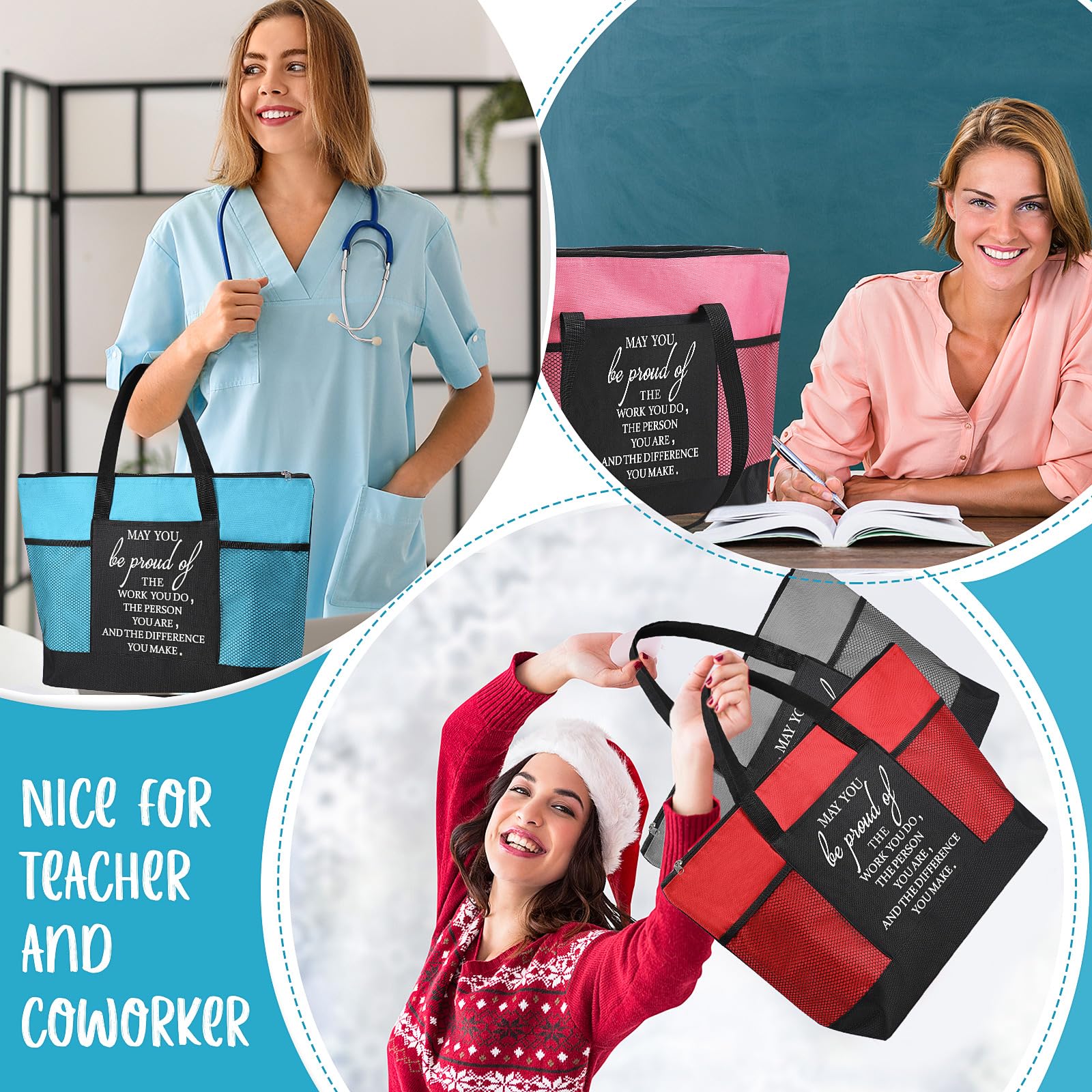 Paterr 18 Pcs Nurse Tote Bags Employee Appreciation Gift for Coworker May You Be Proud of the Work Sign Nurse Bag with Mesh Pockets for Work Teacher Volunteer Nursing Assistant