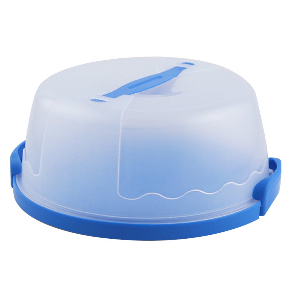 Portable Round Cake Carrier with Handle Pie Saver Cupcake Container Up to 10 Inch Translucent Dome for Transporting Cakes, Cupcakes, Cookies, Pies, or Other Desserts (Blue)
