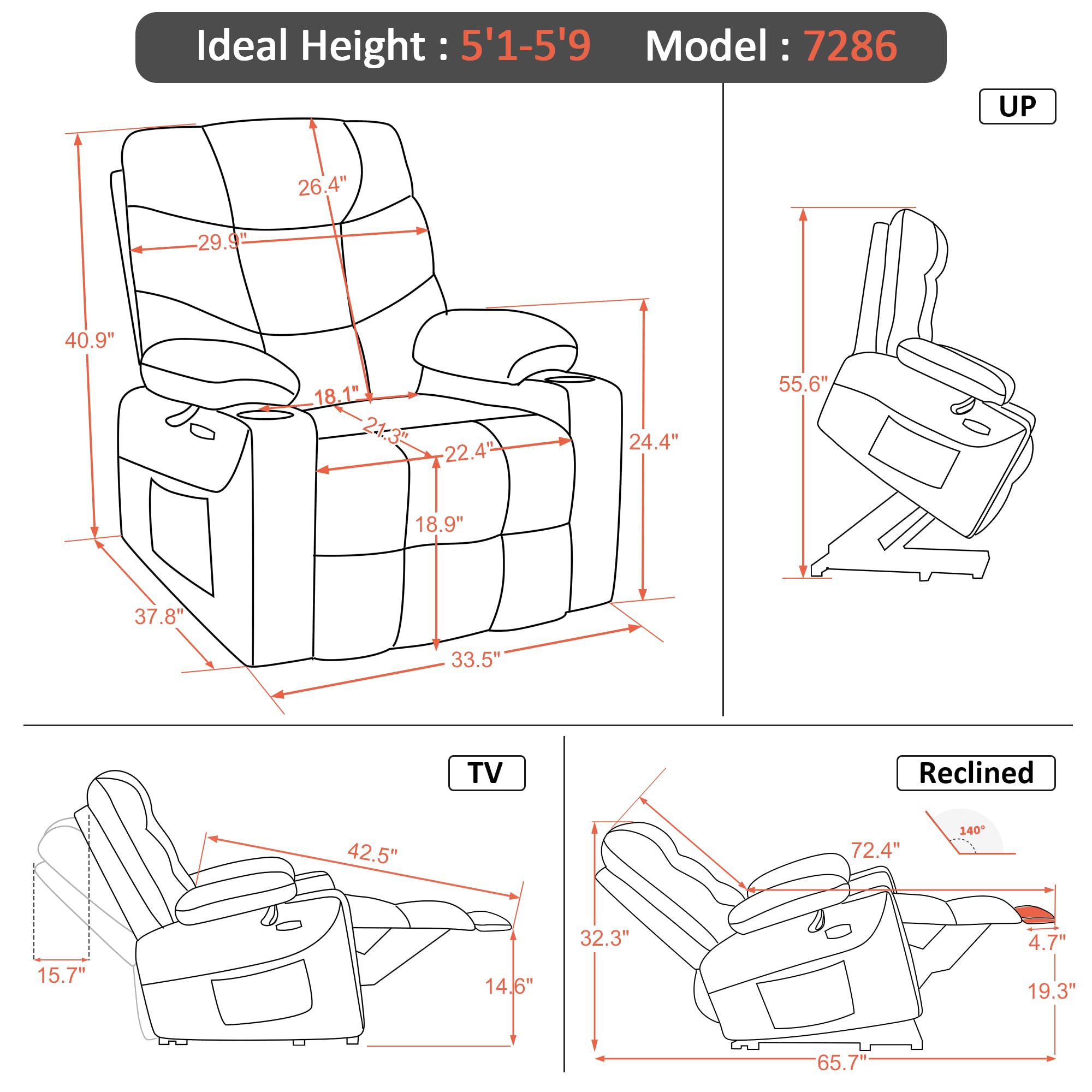 MCombo Power Lift Recliner Chair with Extended Footrest, 2 Cup Holders, USB Ports for Elderly People, Fabric 7286 (Beige)