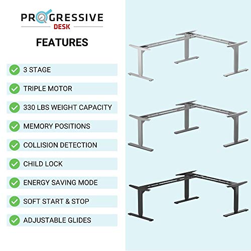 PROGRESSIVE AUTOMATIONS Desk L Shaped Standing Desk 78"" x60, Corner Standing Desk Adjustable Height, sit Stand Home Office Desk Electric - Corner Ryzer, Dark Walnut, White Frame