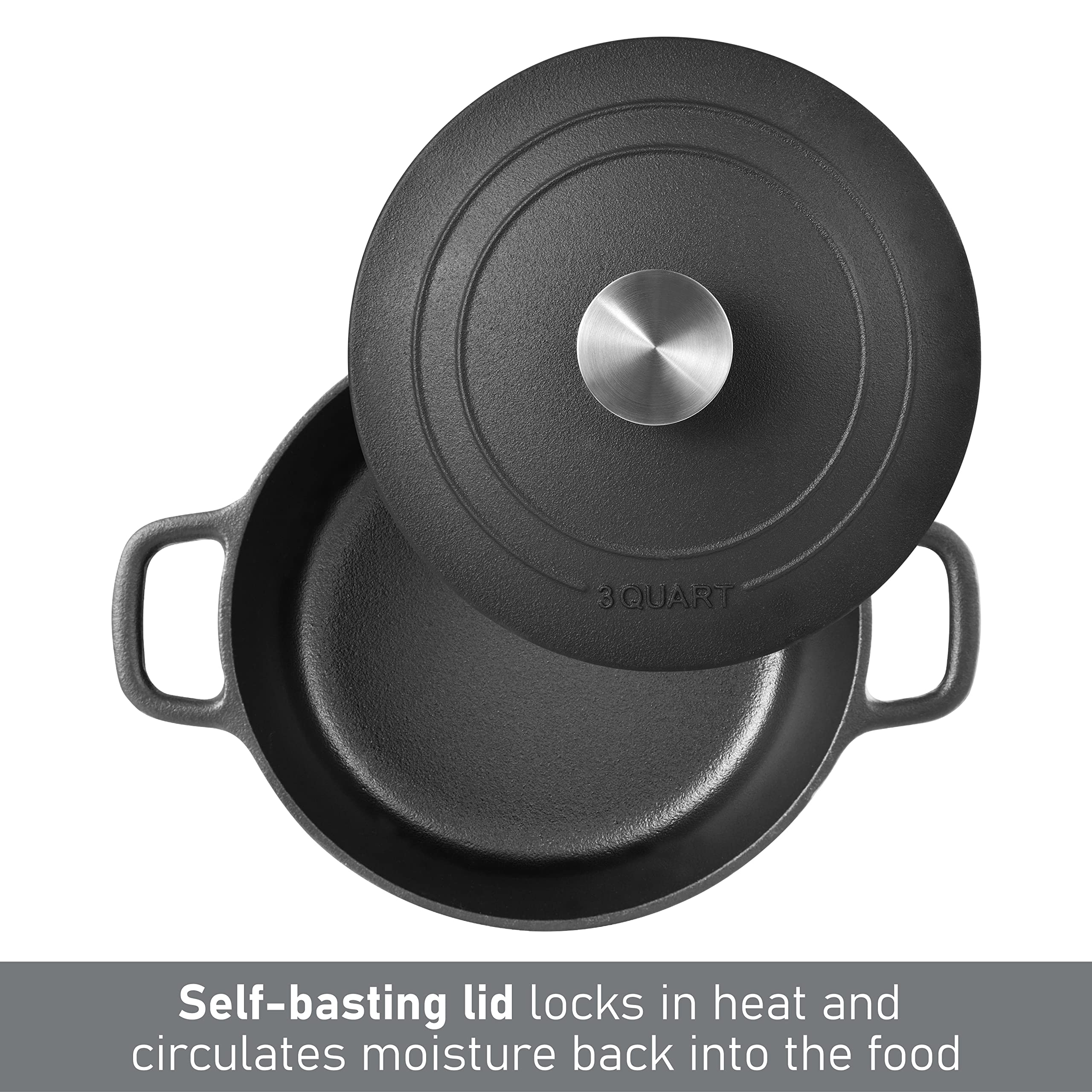 MasterPRO Pre-Seasoned Cast Iron Dutch Oven Skillet - Cooking Pot with Lid for Indoor and Outdoor Use β BBQ Grill, Fire, Oven Safe Camping Cookware, 3 Quart, Black