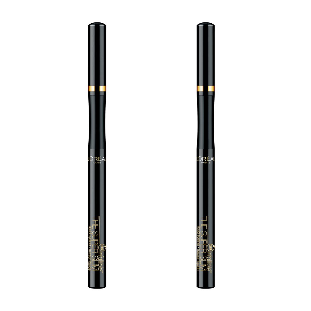 L'Oreal Paris Makeup Infallible Super Slim Long-Lasting Liquid Eyeliner, Ultra-Fine Felt Tip, Quick Drying Formula, Glides on Smoothly, Black, 0.03 fl oz., 2 Count