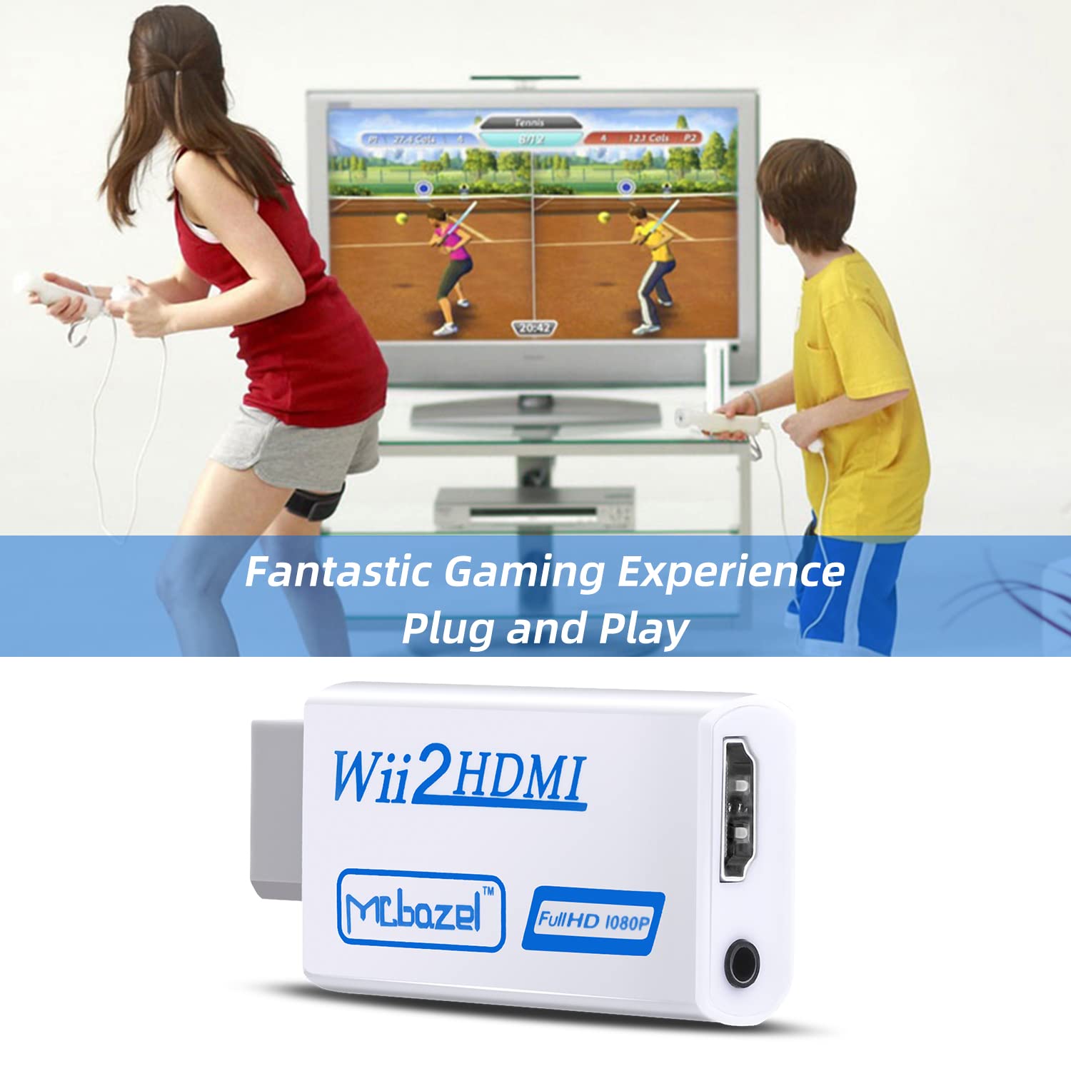 Mcbazel Wii to HDMI 1080p 720p Connector Output Video & 3.5mm Audio Supports All Wii Display Modes NTSC 480i 480p, PAL 576i
