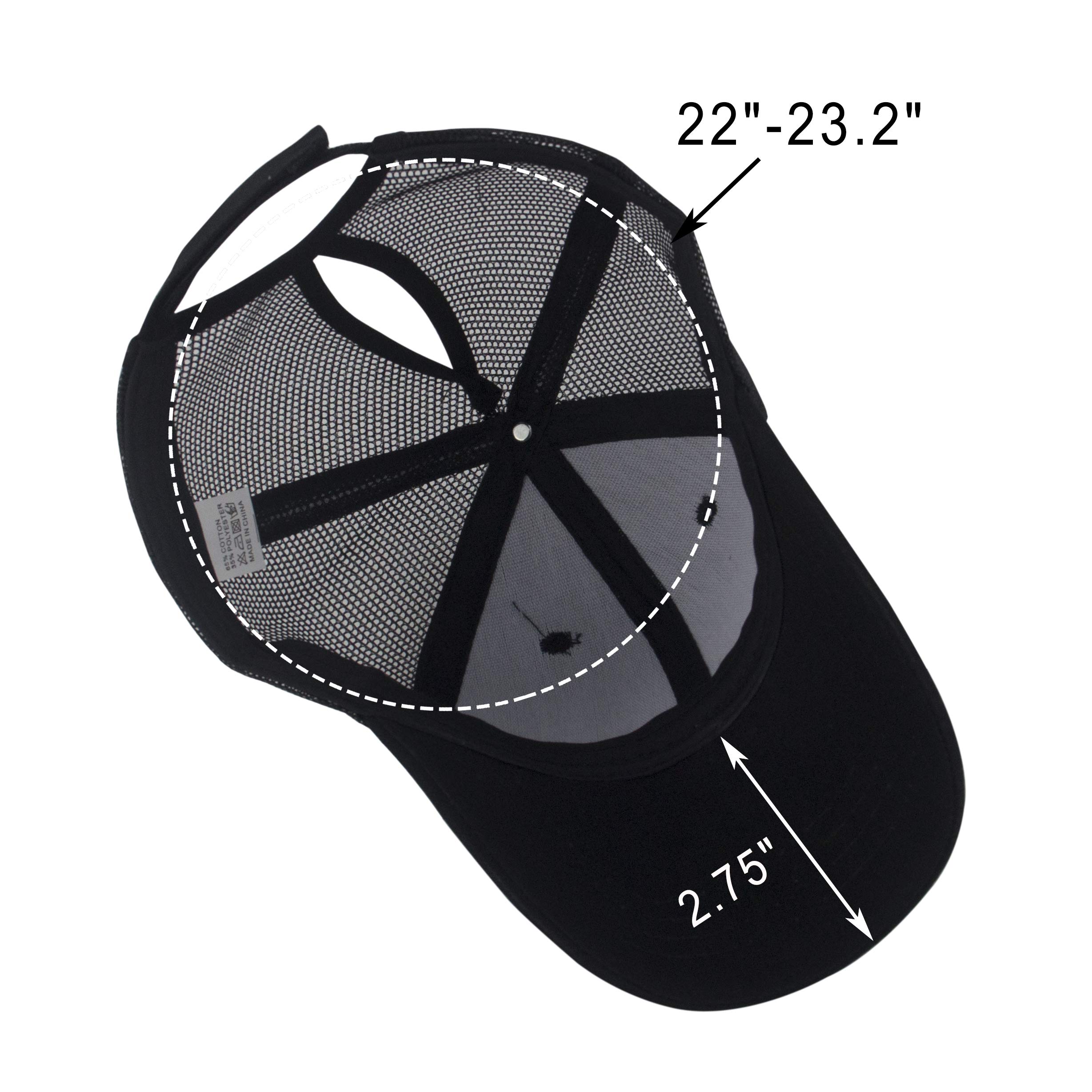 Muryobao Womens Ponytail Baseball Cap Messy High Bun Ponycap Adjustable Snapback Summer Sun Hat Plain Trucker Dad Hat Mesh Black