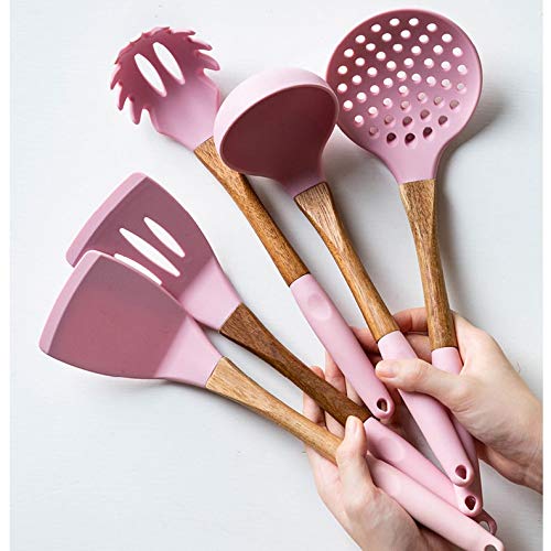 LMMDP 1/6 PCS Cooking Tools Set Premium Silicone Kitchen Cooking Utensils Set with Storage Box Tongs Spatula Soup Spoon