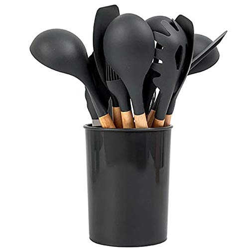 LMMDP 12 PCS Silicone Kitchenware Non-stick Cookware Cooking Tool Spatula Ladle Egg Beaters Shovel Spoon Soup Kitchen Utensils Set (Color : E)