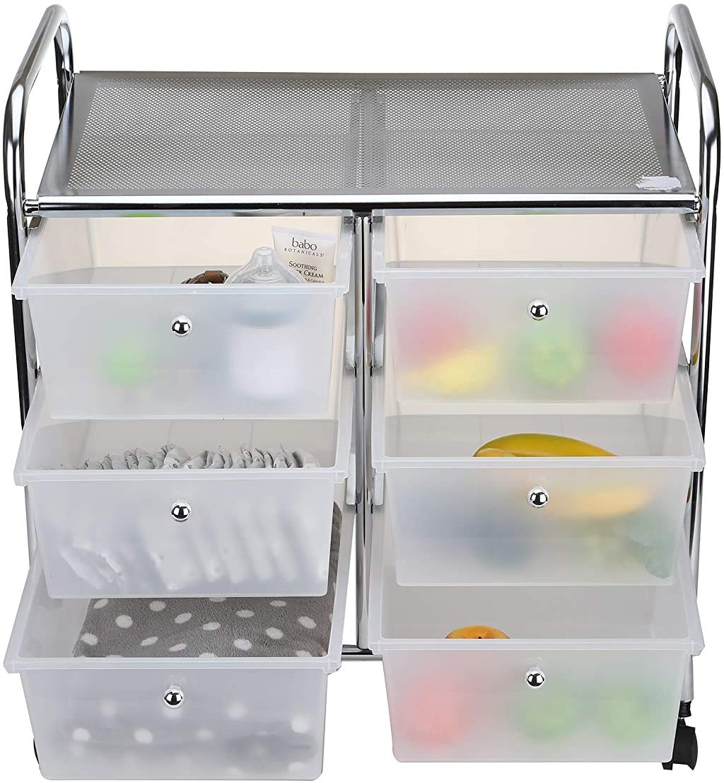 Mind Reader Rolling Cart with Drawers, Utility Cart, Craft Storage, Kitchen, Metal, 24.25"L x 15.25"W x26.25"H, White, Silver