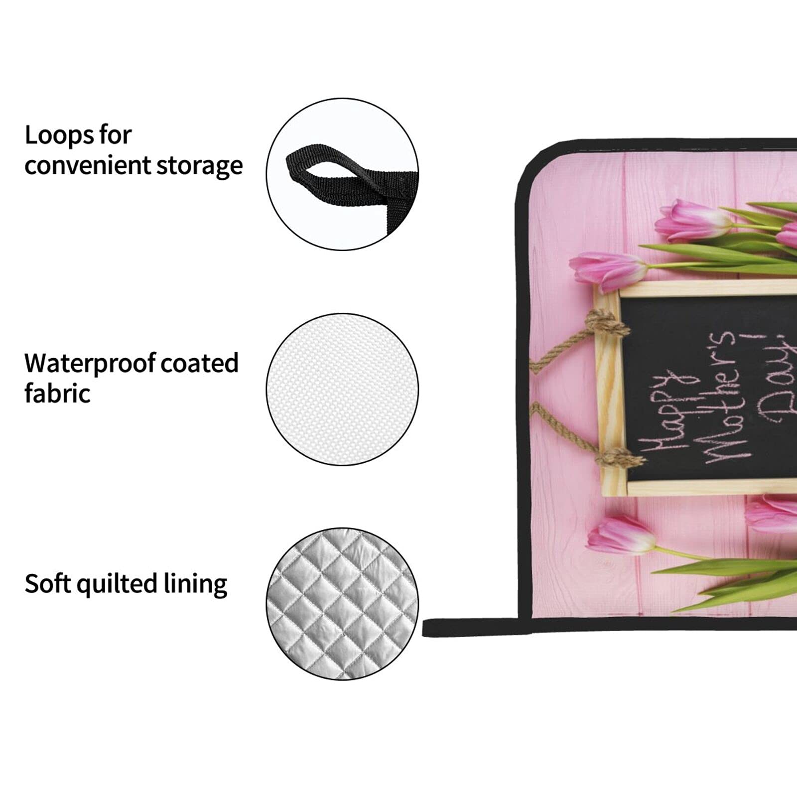 Potholders 2 Pieces Set, Happy Mother's Day Pink Tulips Gift Hot Pads with Anti-Scald Cotton Infill Material