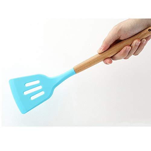 LMMDP 15 Piece Set of Cooking Green Silicone Kitchenware Shovel Spoon Kitchenware Tool Spoon Storage Bucket Set
