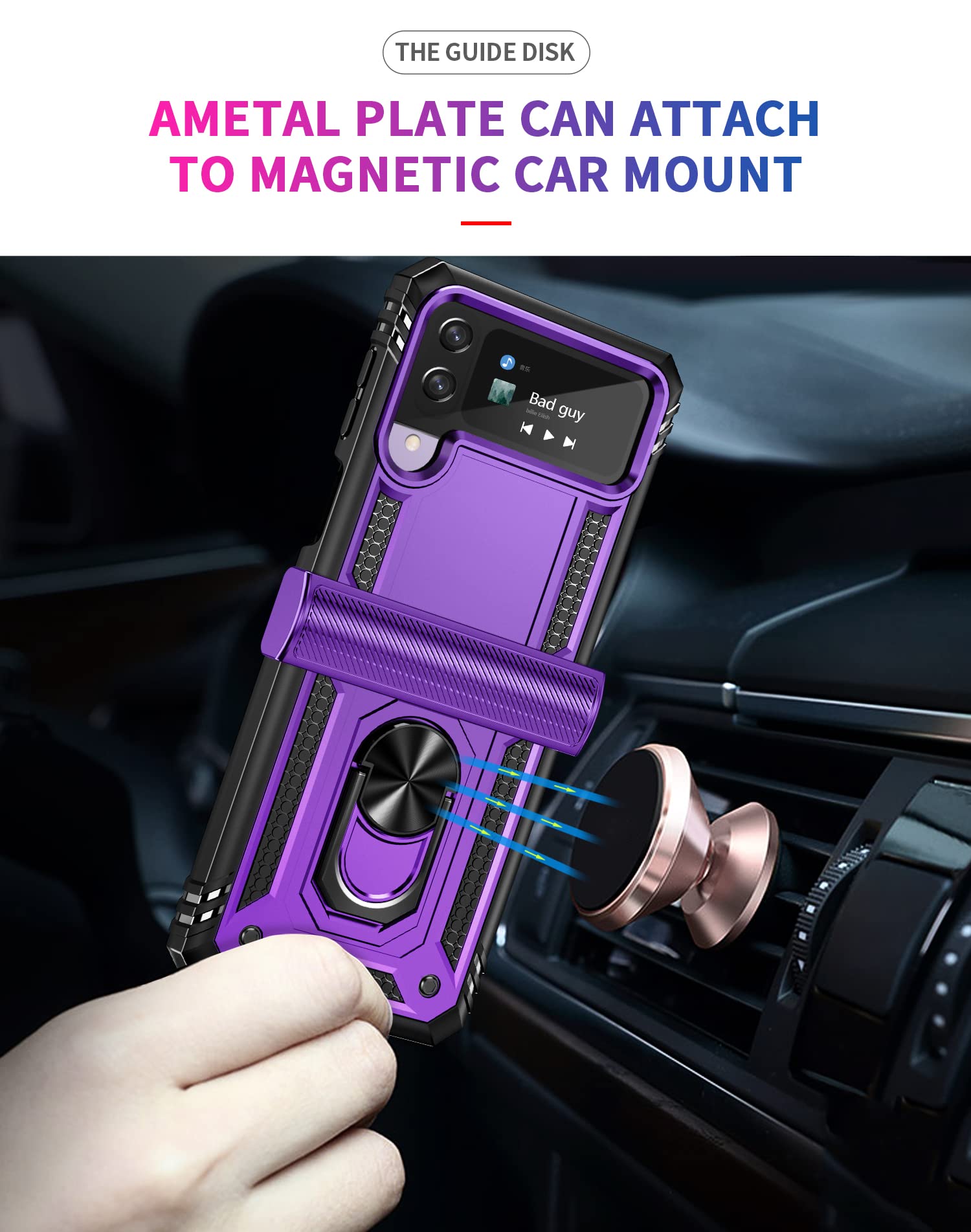 ONOLA for Samsung Galaxy Z Flip 4 Case, Galaxy Z Flip 3 Case with Hinge Protection and 360°Rotate Ring Magnetic Kickstand Heavy Duty Protective Case for Samsung Galaxy Z Flip 3/4 Phone (Purple)