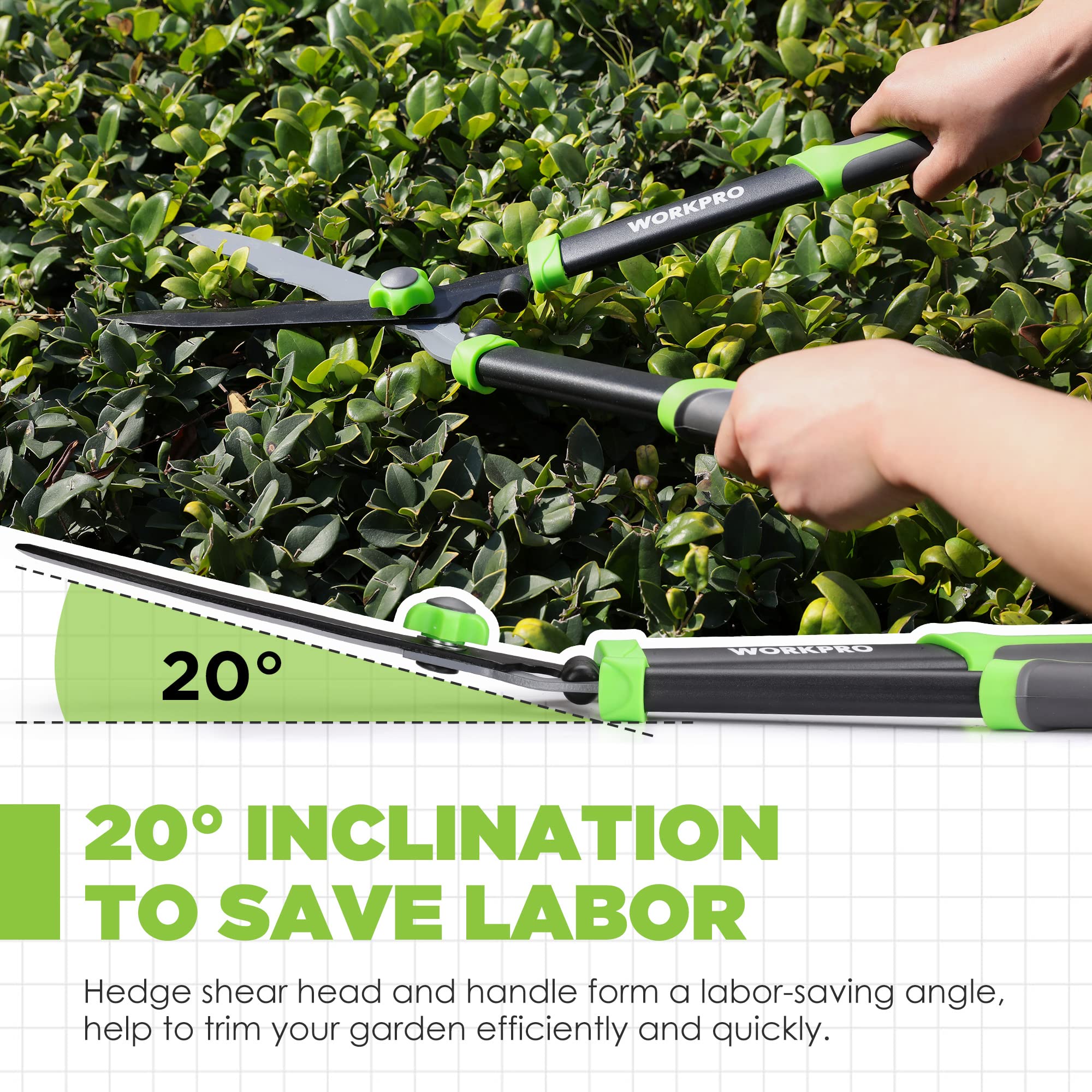 WORKPRO Hedge Shears, 23'' Manual Hedge Trimmers with Wavy Blade & Ergonomic Comfortable Handle, Home Garden Pruner Hedge Clippers Perfect for Trimming Borders, Boxwood, and Tall Bushes