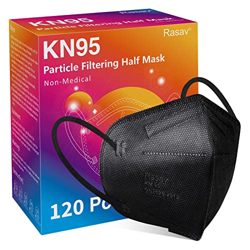 Rasav KN95 Face Mask 120 PCs,5 Layers Cup Dust Safety KN95 Masks, Protection Masks with Elastic Ear Loops for Women, Men(Black)