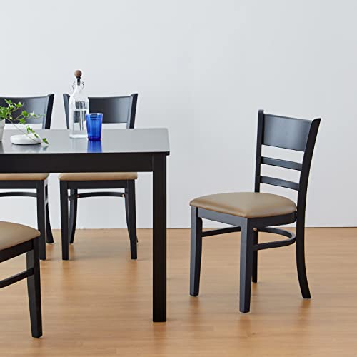 Livinia Cabin Dining Chair Set of 2, Solid Malaysian Oak PU Leather Upholstered Cushion Seat Wooden Ladder Back Side Chairs (Black) Assembly Required