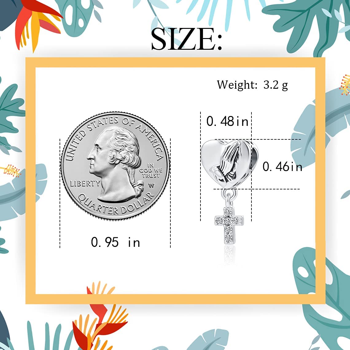 QeenseKc Praying Hands Charms Love Prayer Cross Heart Charm Bead for Pandora Bracelet