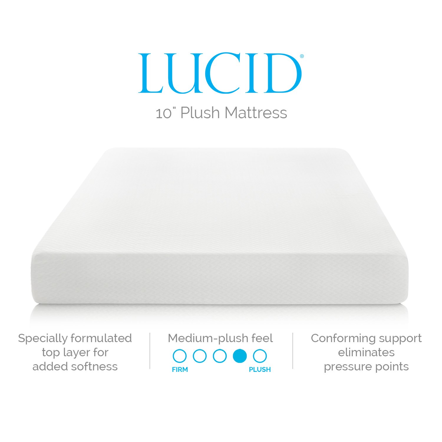 LUCID 10 Inch 2019 Gel Memory Foam Mattress - Medium Plush Feel - CertiPUR-US Certified - 10-Year Warranty - Queen