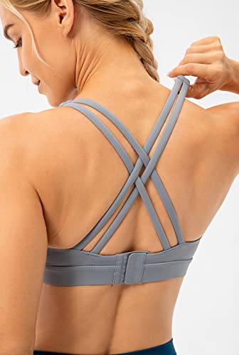 Ukaste Women's Strappy Sports Bra Medium Support Yoga Running Training Bras (Blue Gray, 4)
