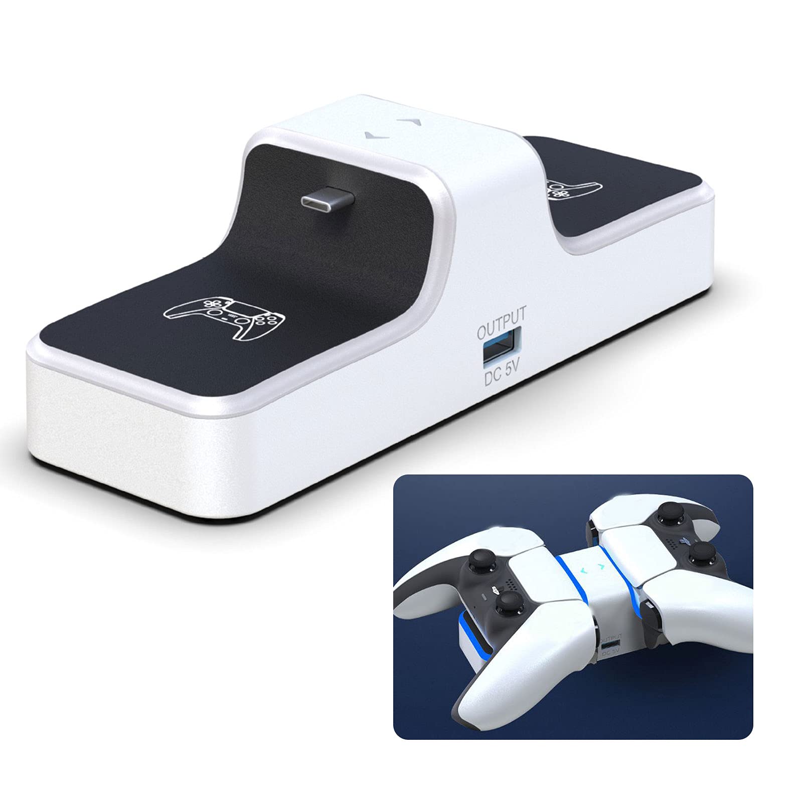 PS5 Charging Station, PS5 Controller Charger Station for Dualsense Controller, Portable Home Charging Station for Playstation 5(White)