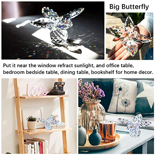 QFkris Large Crystal Butterfly 4'' Width Glass Figurines Collectibles with Crystal Ball Base Cut Glass Ornament Statue Animal Collectible