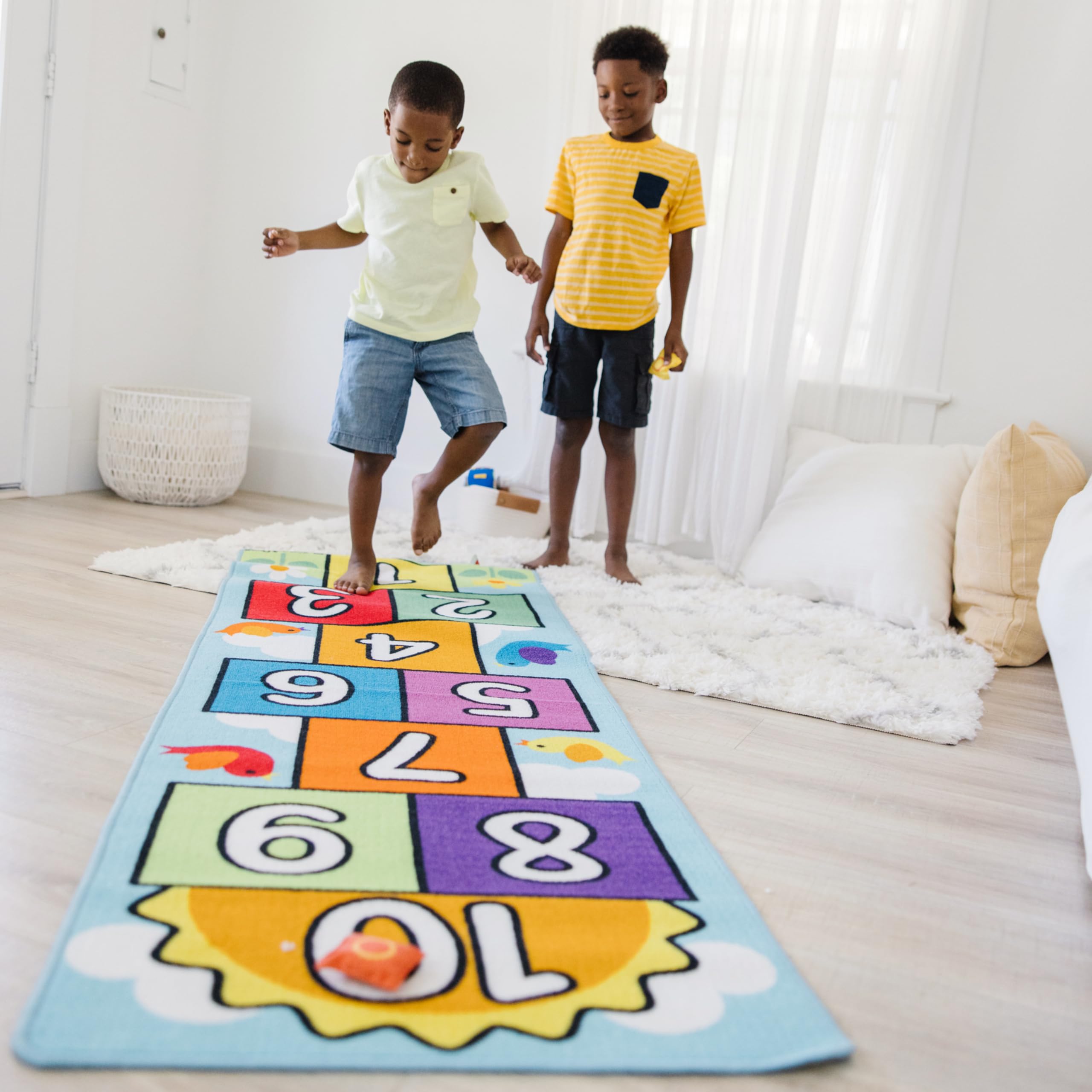 Melissa & Doug Hop & Count Hopscotch Rug (Play Space & Room Decor, Skid-Proof Backing, 27β H x 5.5β W x 5.5β L) - Classic Hopscotch Rug For Kids