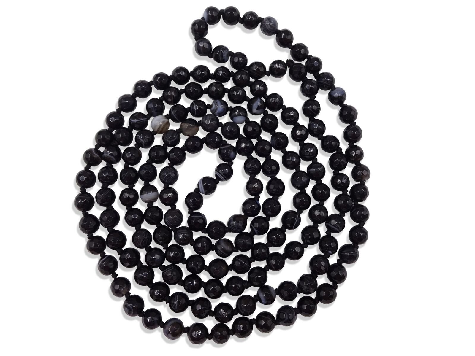 MGR 60-Inch Faceted Black Onyx Endless Infinity Long Beaded Necklace or Multi Strand Beaded Necklace.