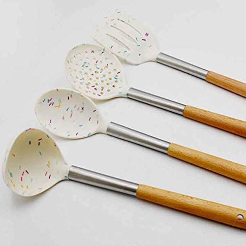 LMMDP Silicone Kitchen Tools Set Cooking Tools Utensils Set Spatula Shovel Soup Spoon with Wooden Handle Special Heat-resistant Design