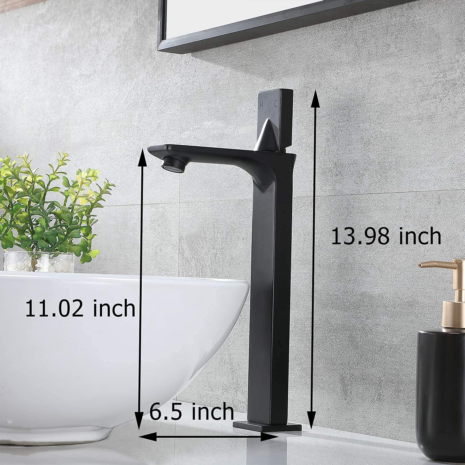 VAPSINT Tall Matte Black Bathroom Vessel Sink Faucet,Modern Single Handle Vessel Faucets Single Hole Vanity Mixer Bowl Tap Bathroom Sink Faucet with Water Hoses