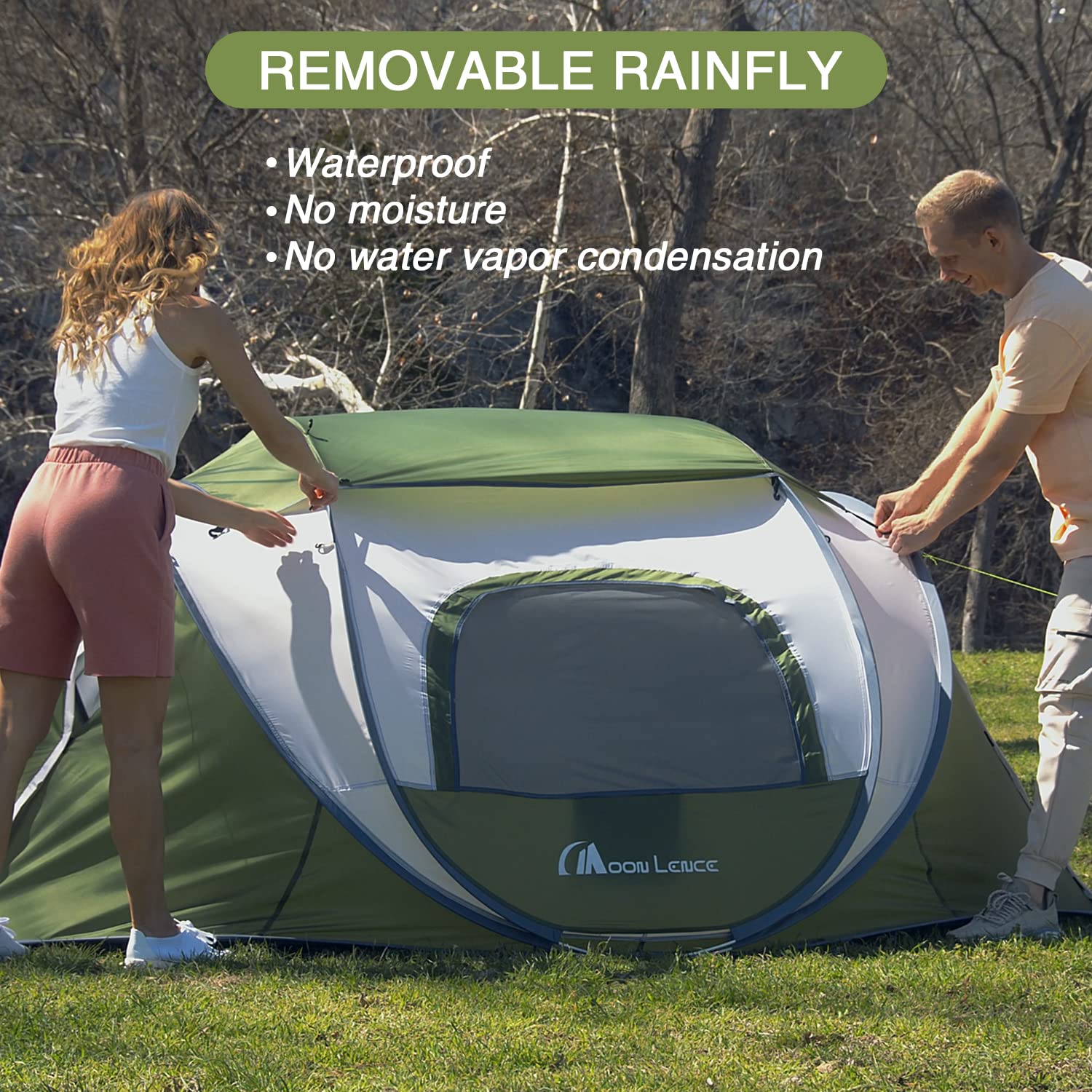 Moon Lence Pop up Tent 4 Person Camping Tent Waterproof Tent 3 Ventilated Mesh Windows,2 Big Doors Instant Tent for Family Easy Setup