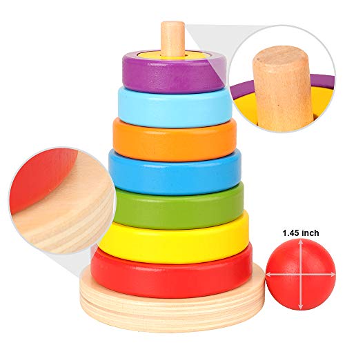 Miunana Wooden Stacking Rings Rainbow Geometric Shape Stacker Toddler Learning Toys Builing Puzzles Educational Game for Kids
