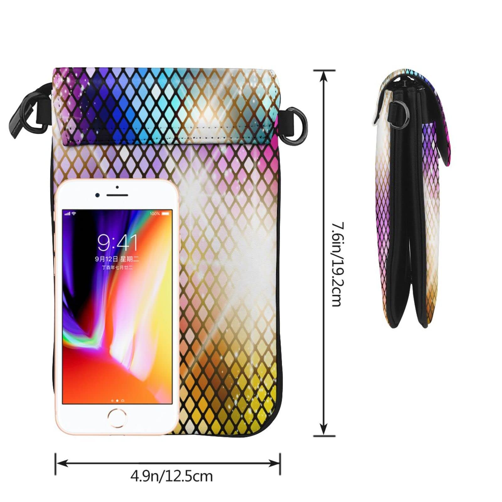 Women Cell Phone Purse Leather Crossbody Bag-Colorful Discos Pattern Mini Shoulder Bag Card Holder Wallet