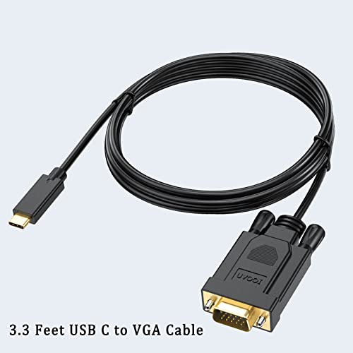 UVOOI USB C to VGA Cable 3 Feet, USB Type C to VGA Adapter 3.3FT Cable Compatible with Thunderbolt 3, MacBook Pro/Air, iPad Pro, Dell XPS 13/15/17, Surface Book 3/Pro 7, Samsung Galaxy S22/S20/S10