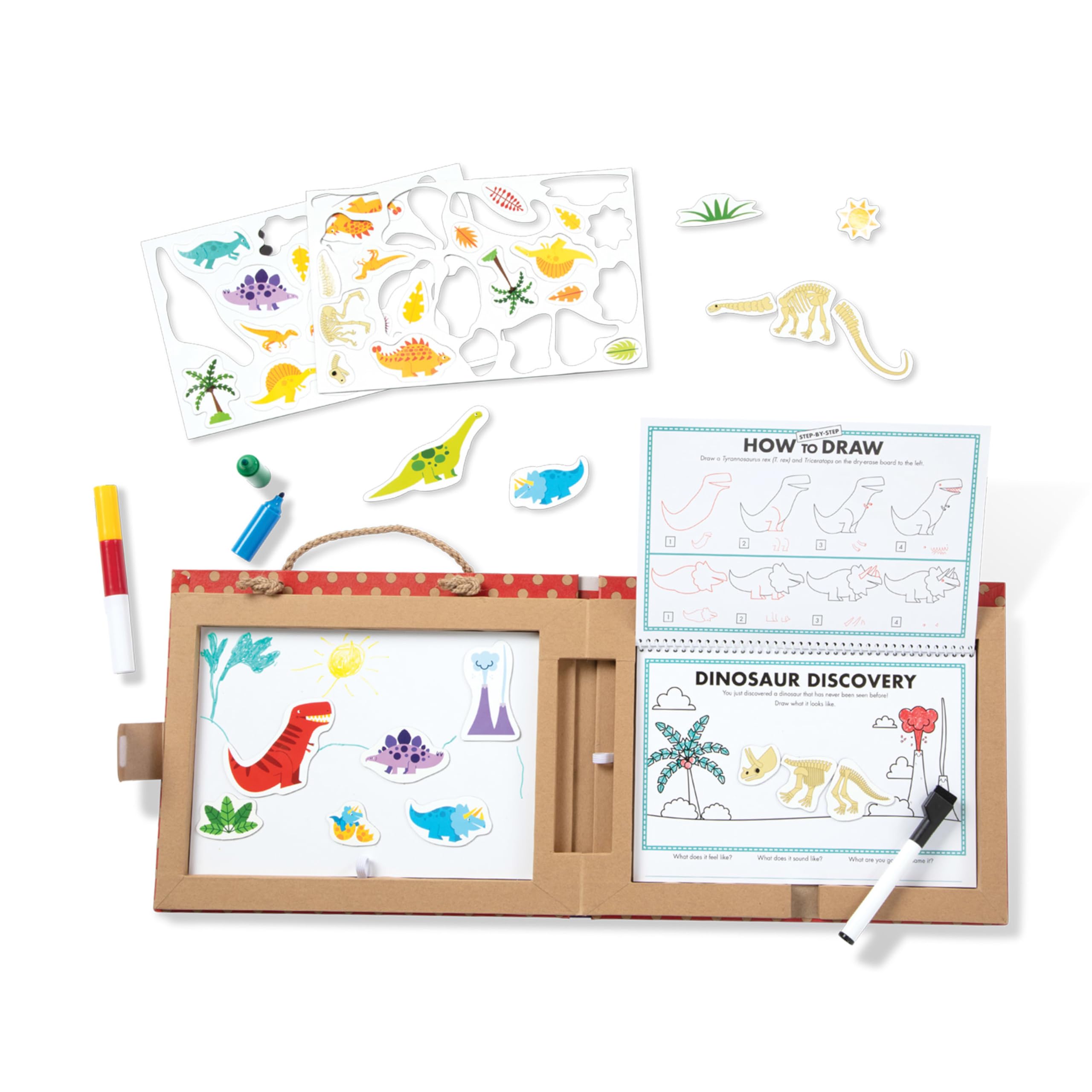 Melissa & Doug Natural Play: Play, Draw, Create Reusable Drawing & Magnet Kit β Dinosaurs (41 Magnets, 5 Dry-Erase Markers)