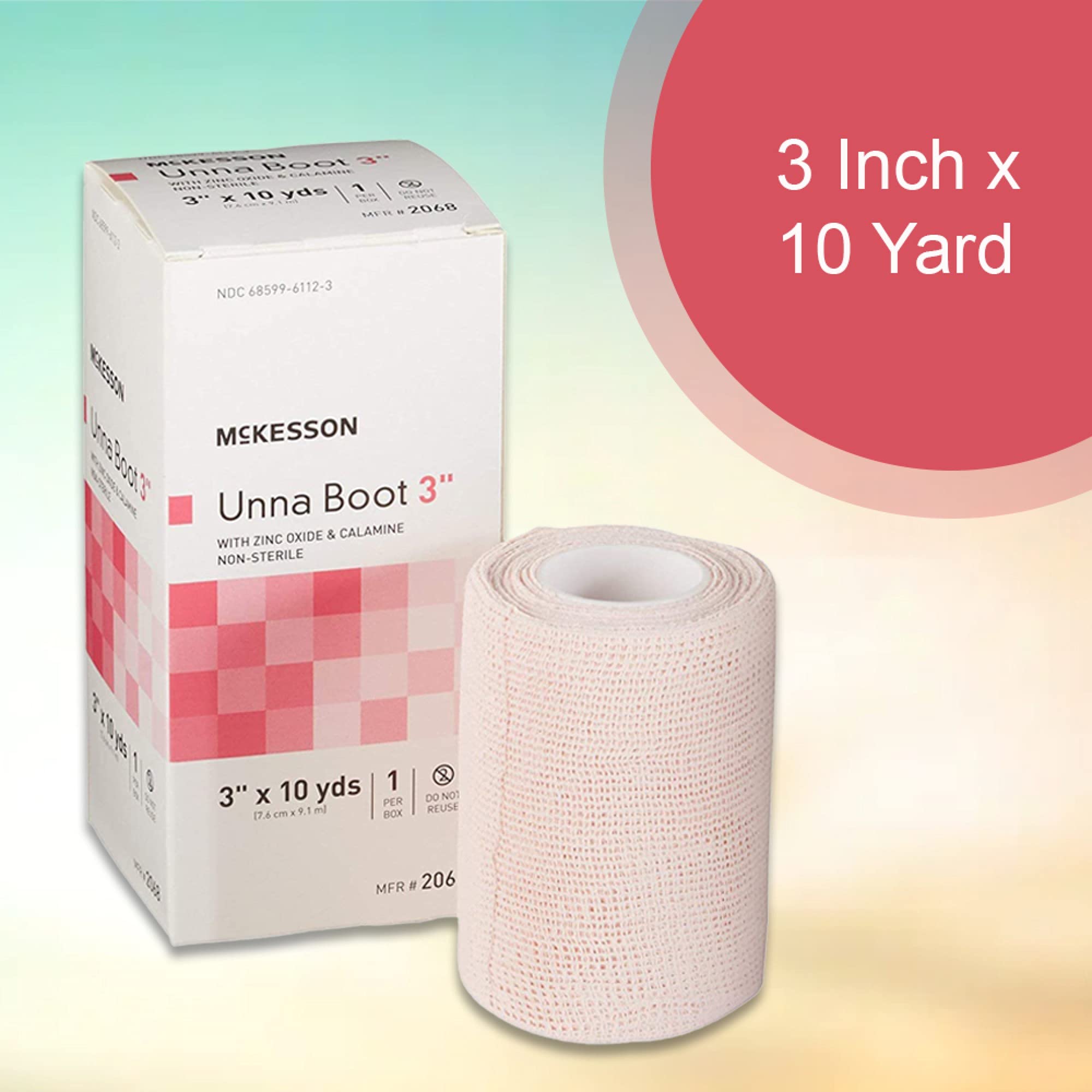 McKesson 2068 Unna Boot with Zinc Oxide and Calamine, Non-Sterile, 3" Width, 10 Yards Length, Pack of 12