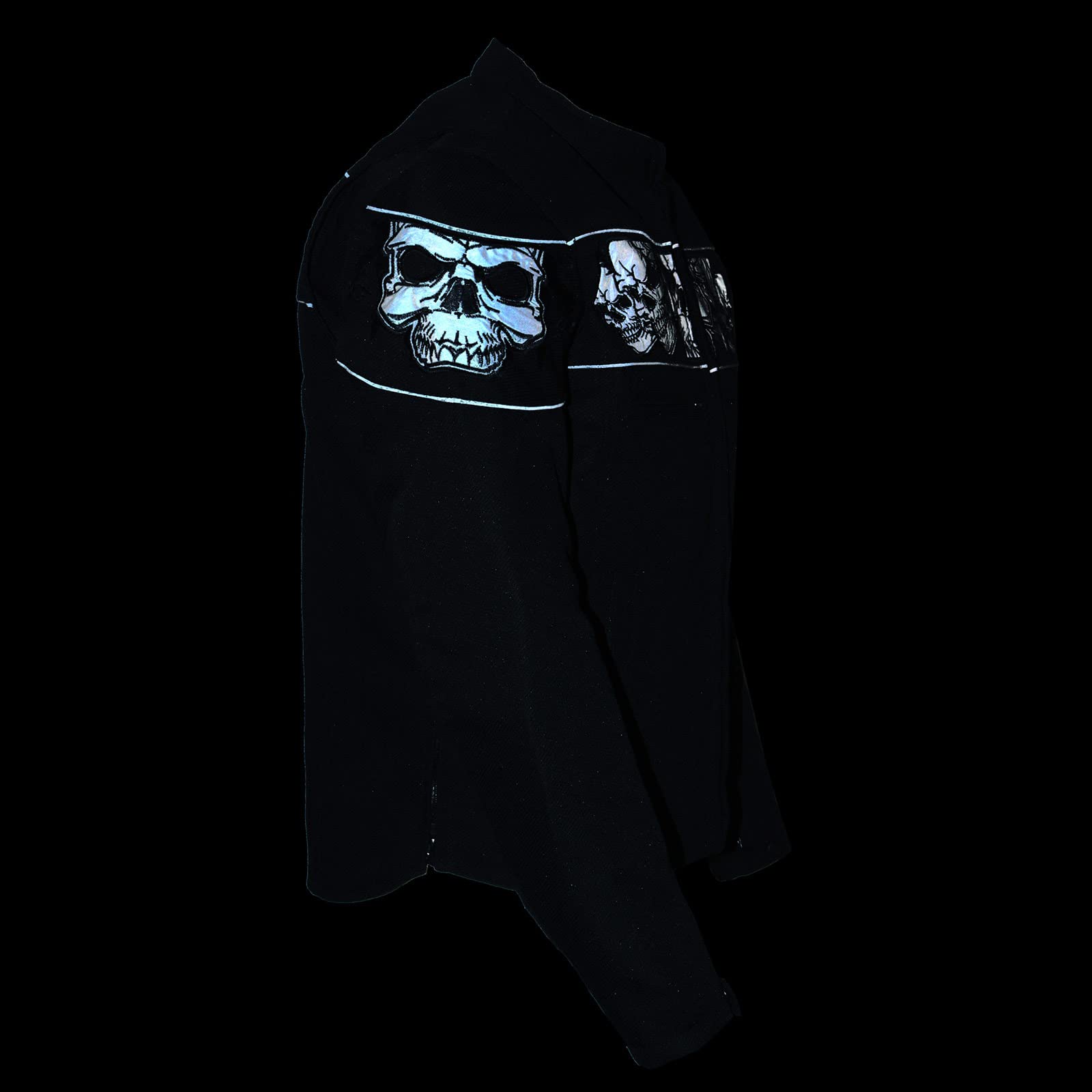 Milwaukee Leather MPM1730 Black Padded Textile Motorcycle Jacket for Men w/Reflective Skulls - All Season Motorcycle Jacket - X-Large