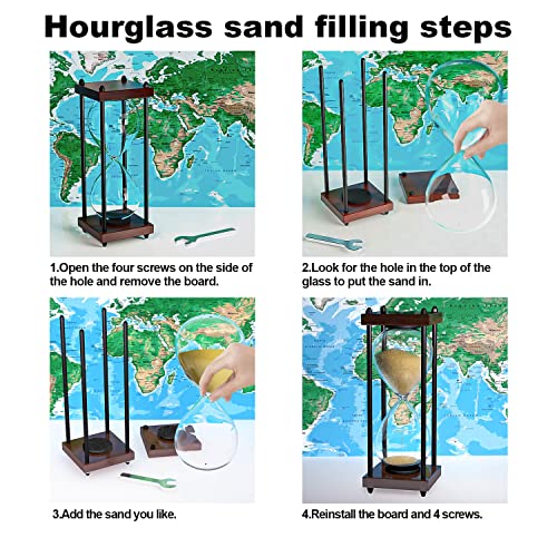 SuLiao Empty Hourglass Fillable, 10 Inch Large Black Wooden Frame Decorative DIY Sand Timer, Unity Sand Hourglass for Wedding Ceremony Set, Without Sand Antique Sand Clock for Desk Home Office Decor