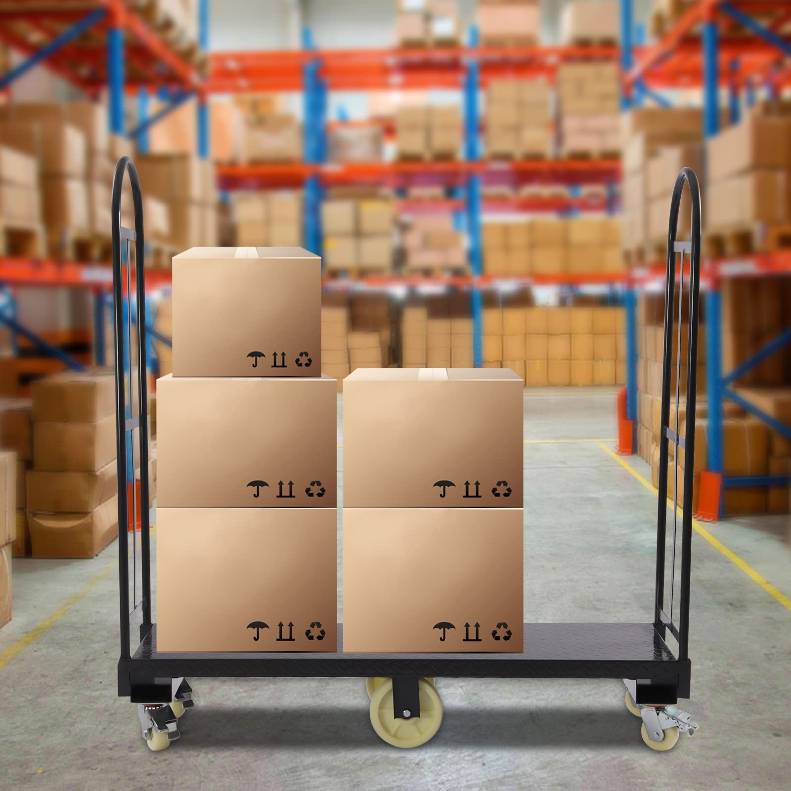 U-Boat Platform Truck Dolly 16" x 65 Heavy Duty Steel Platform Truck Dolly w/Removable Handles & Thick Steel Deck for Warehouses, Storage Rooms, Transportation Facilities, 2000Lbs