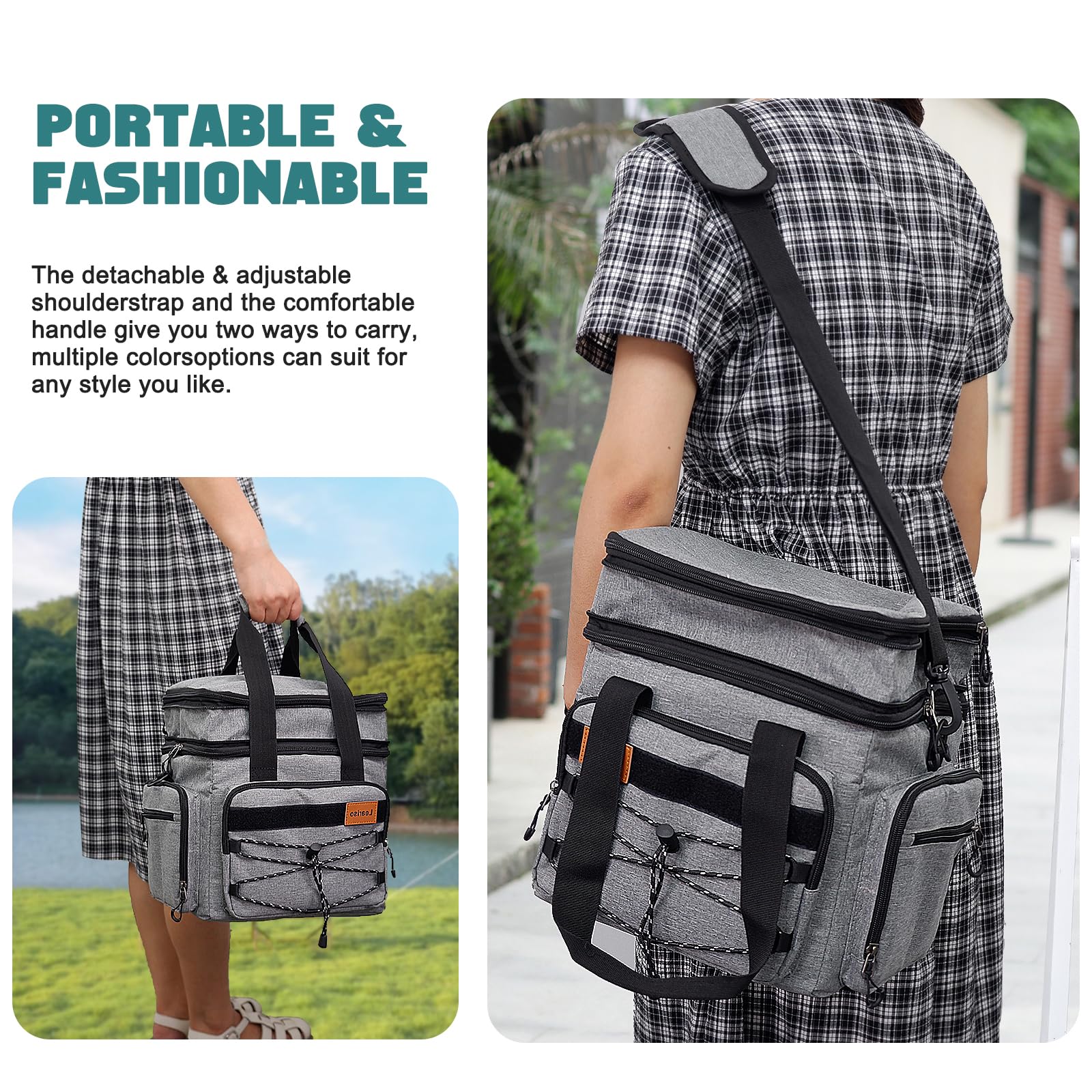 Lunch Bag for Women/Men,2-Tier Reusable Insulated Lunch Box with Adjustable Shoulder Strap, Leakproof Tote Bag Organizer for AdultsTactical Simple Modern Cooler Lunch Box for Work Picnic,Gray