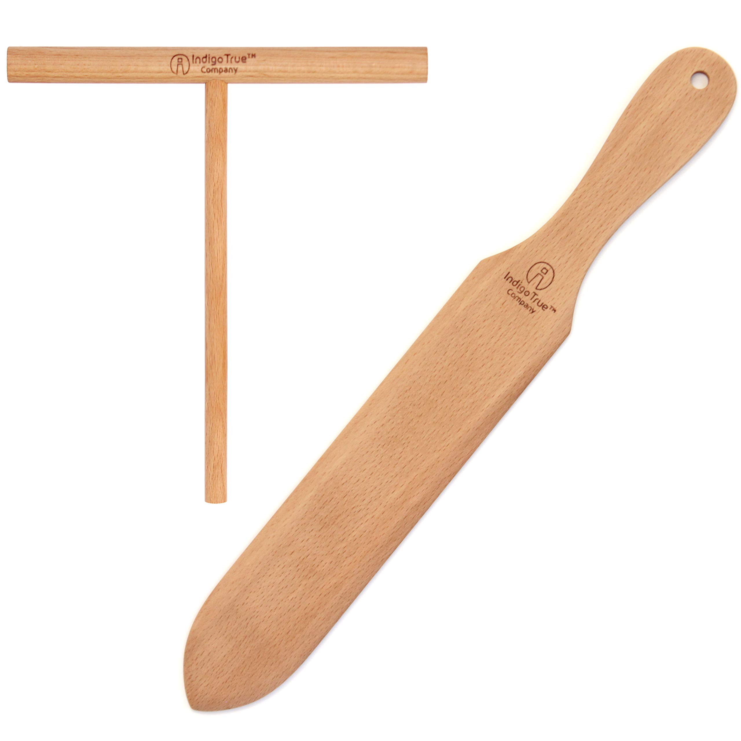 The ORIGINAL Crepe Spreader and Spatula Kit - 2 Piece Set (7ā Spreader and 14ā Spatula) Convenient Size to Fit Large Crepe Pan Maker | All Natural Beechwood Construction only From Indigo True Company