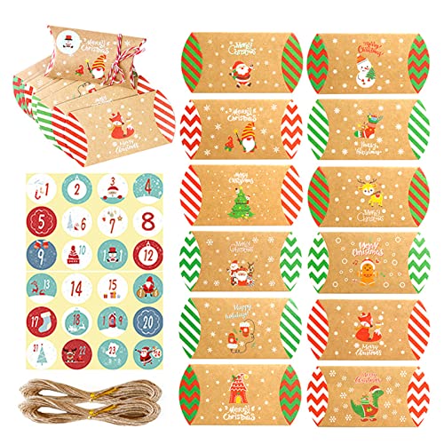 lixuesong Christmas Small Pillow Boxes, Pillow Shape Gift Boxes Christmas Candy Boxes Bag Kraft Paper Material Gift Box for Christmas Party Decoration Supplies