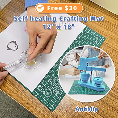 Mimeng Uomo Button Maker Machine Multiple Sizes 1+2.25inch DIY Pin Maker for Kids, Easy to Use Out of Box and Come with 200 Sets Button Making Supplies and 2 Sizes Circle Cutter